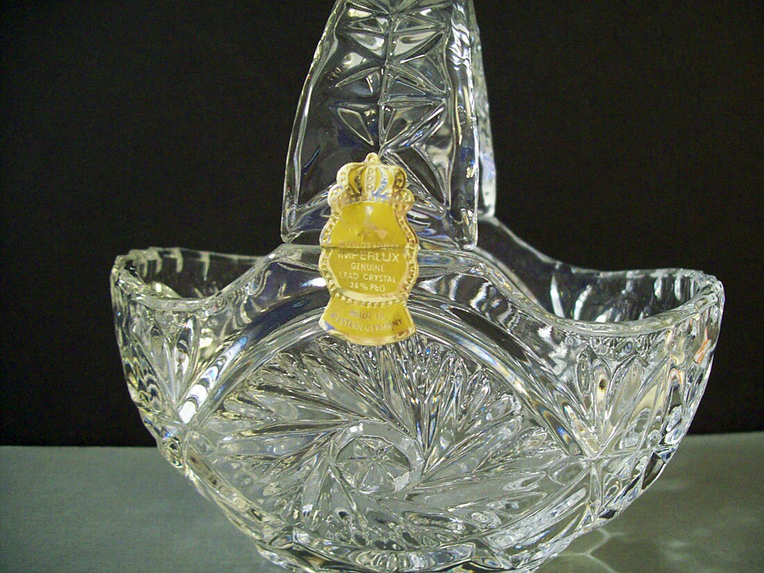IMPERLUX CRYSTAL BASKET With Handle Pinwheel and Star Pattern Lead ...