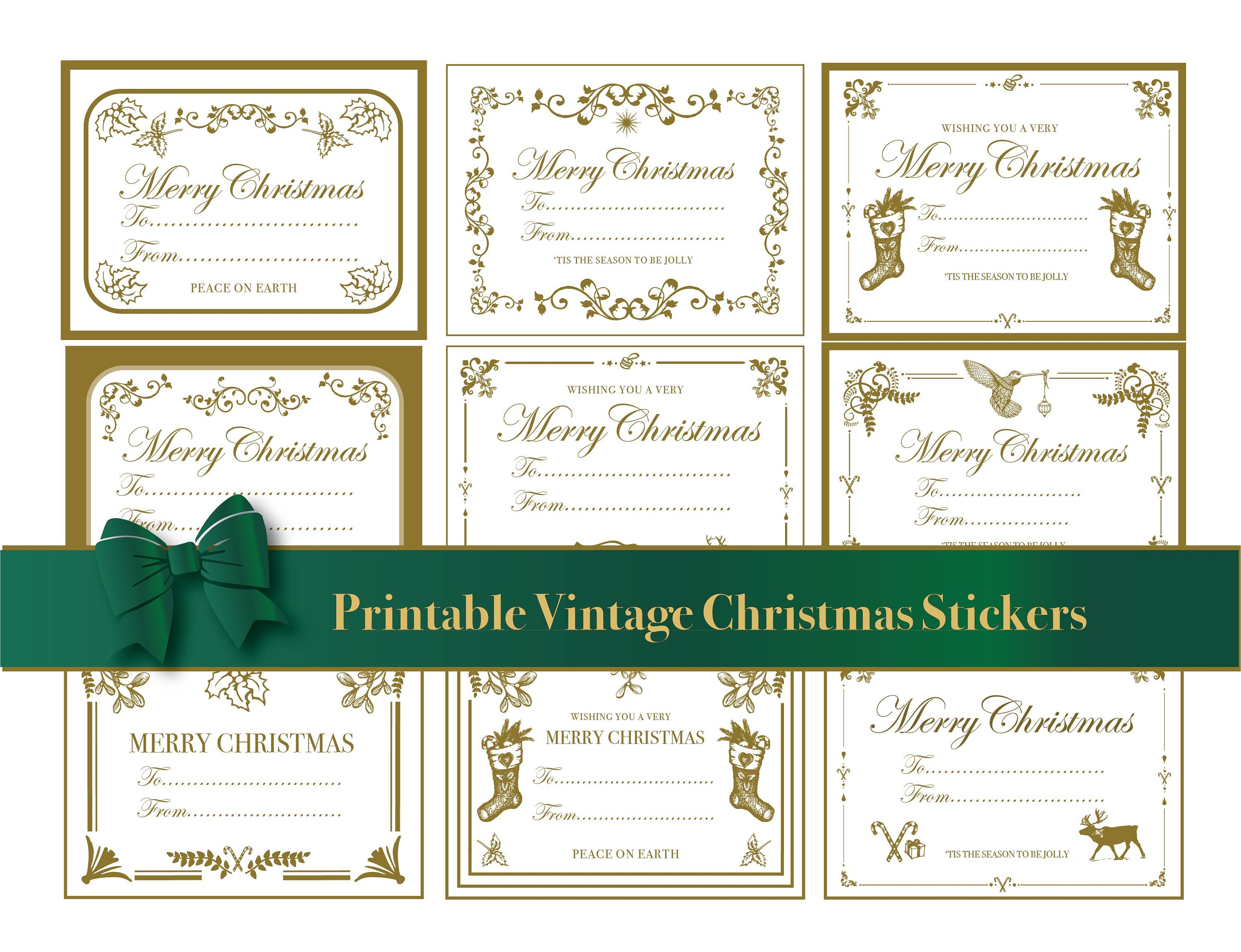 Vintage Christmas Stickers, Printable, Gold, Christmas Labels ...