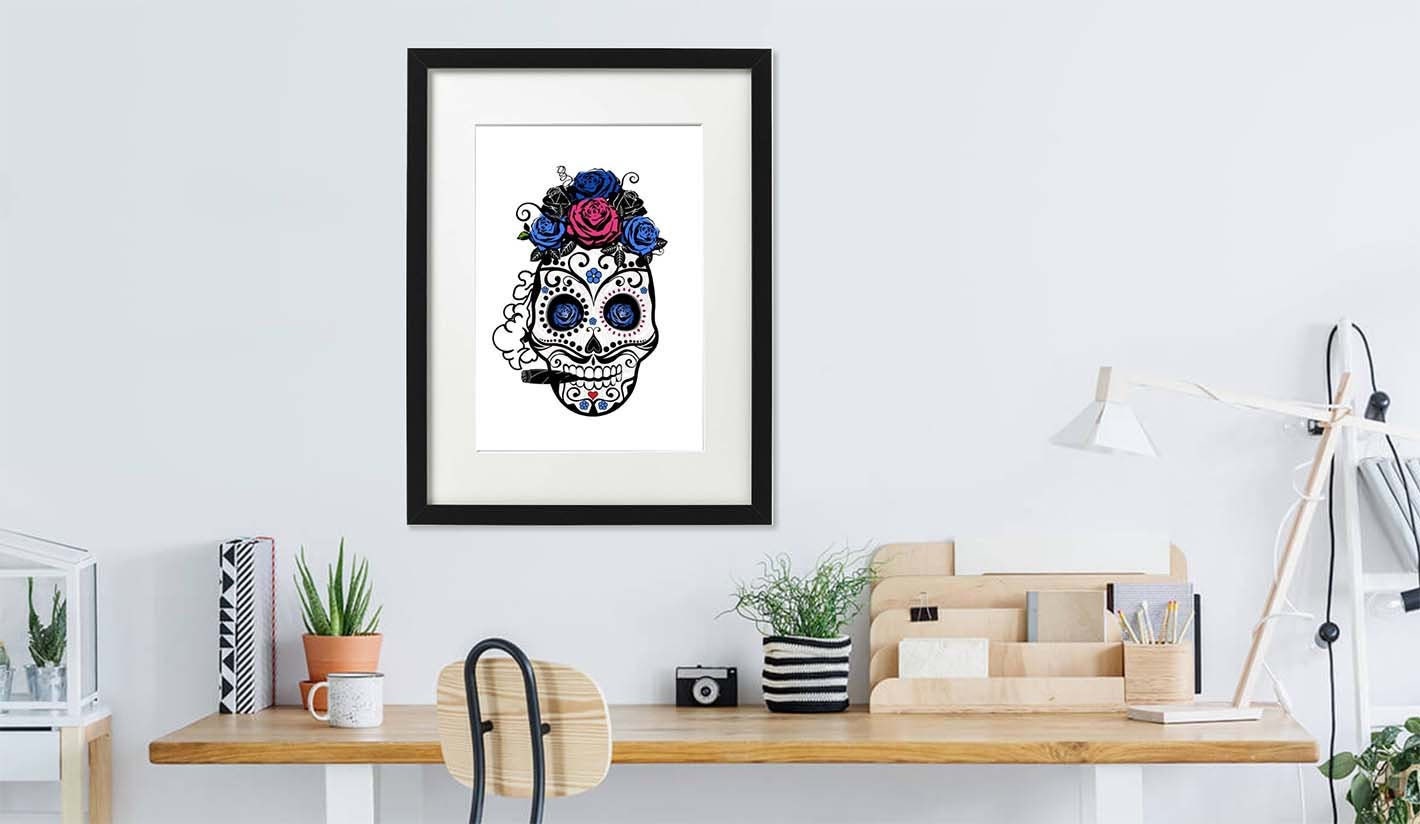 Smoking Scull Skeleton With Flowers for Day of the Dead - Etsy