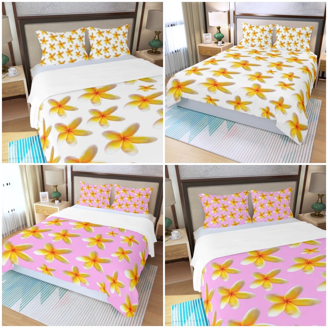 Yellow Frangipanis on White or Pink New Doona or Duvet Bed Covers in ...