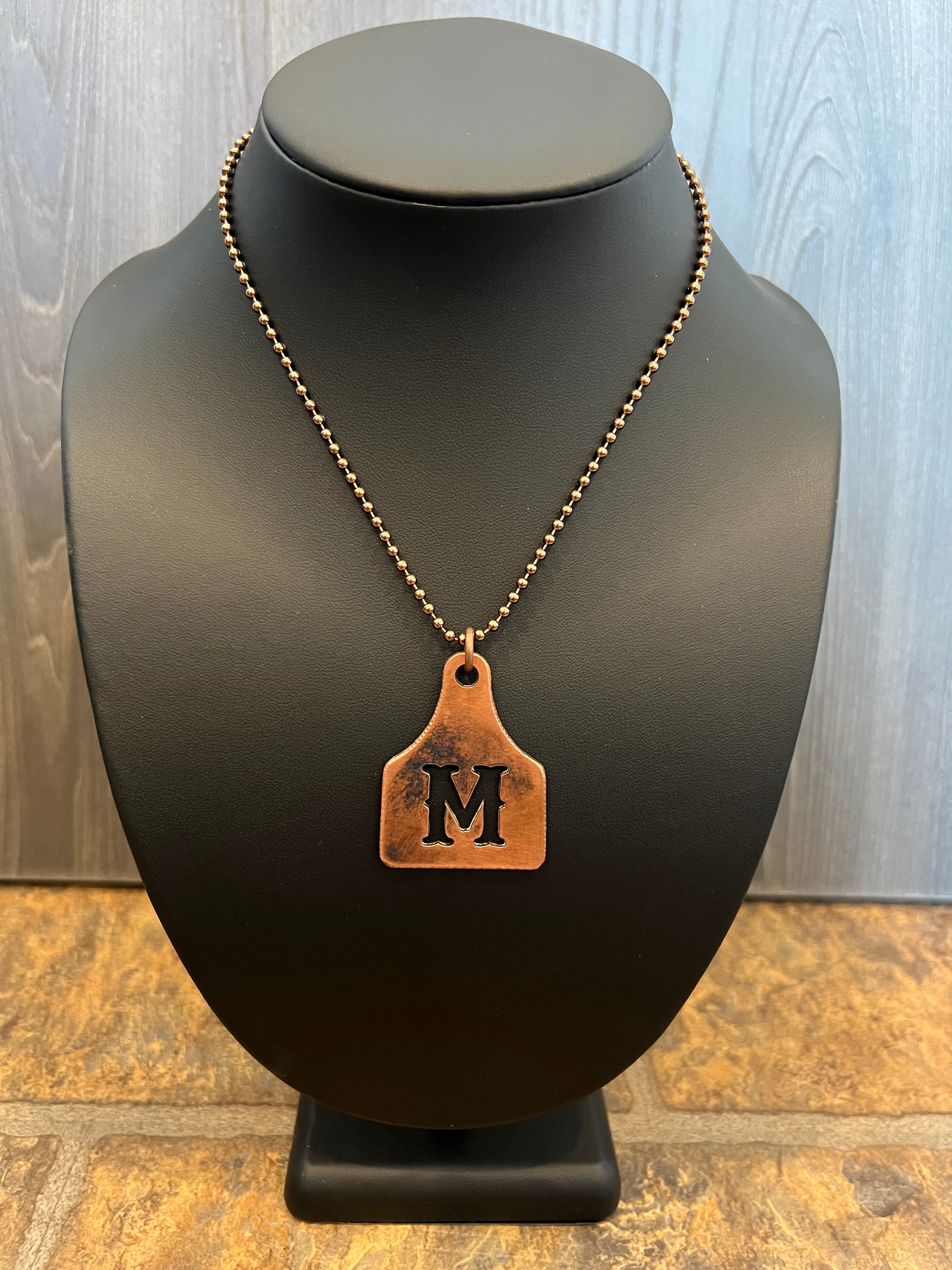 Custom Copper Cow Tag Pendant, Cut Out Monogram Necklace. - Etsy