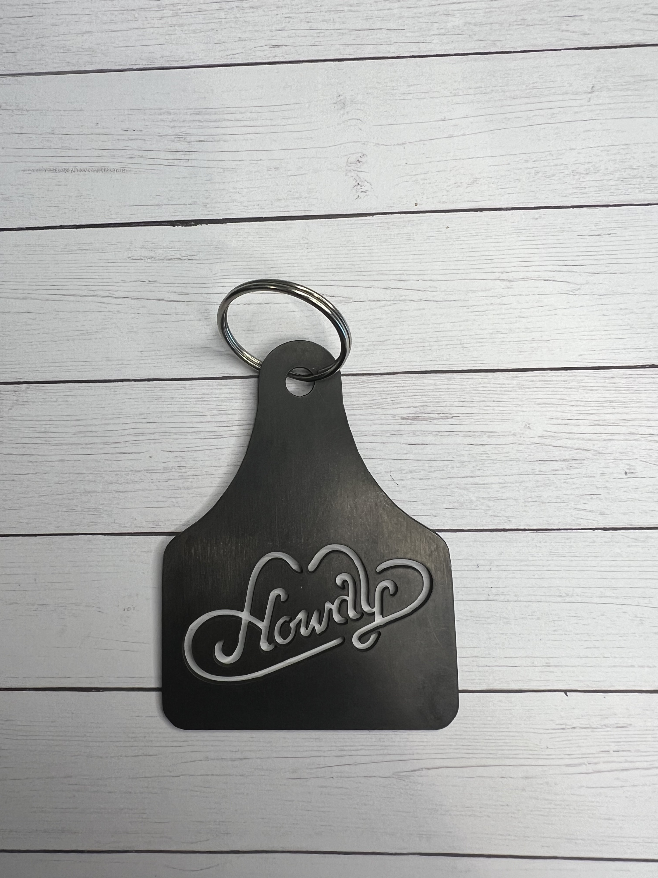 Stainless Steel Large Cattle Ear Tag Key Chain With Cowboy Cutouts - Etsy