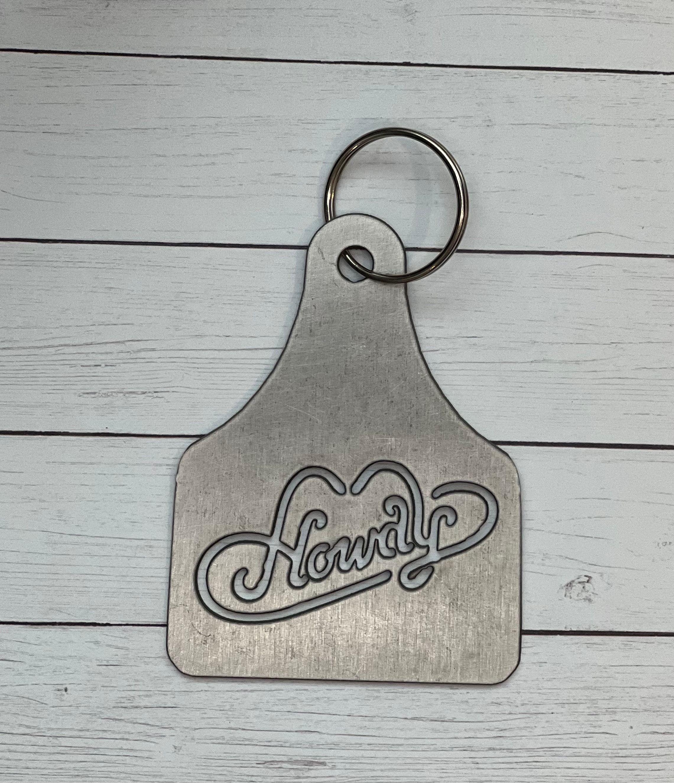 Stainless Steel Large Cattle Ear Tag Key Chain With Cowboy Cutouts - Etsy