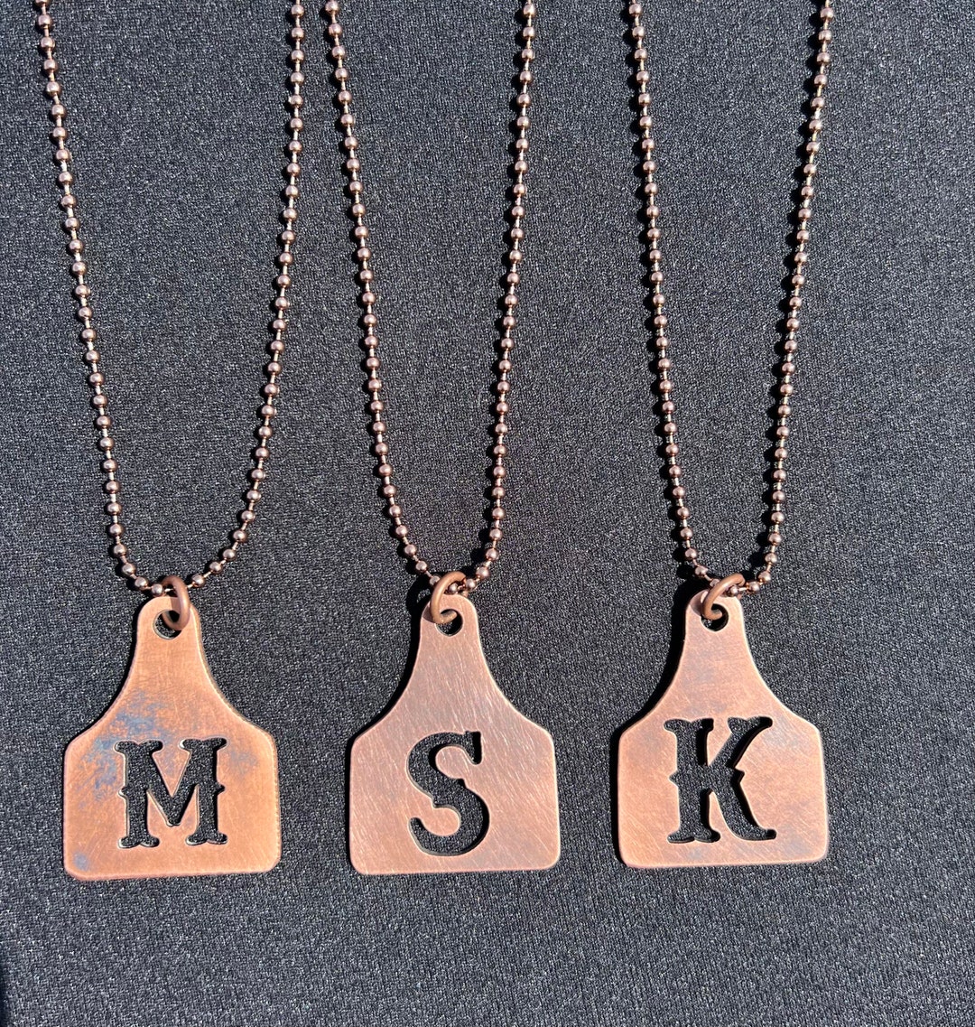 Custom Copper Cow Tag Pendant, Cut Out Monogram Necklace. - Etsy