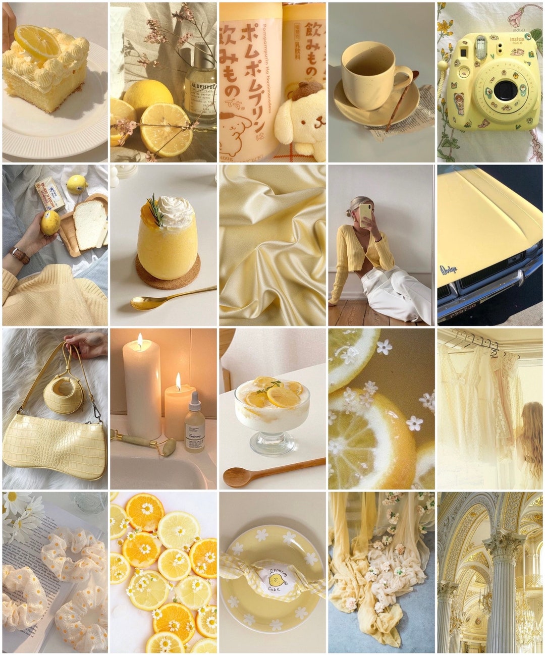 Pastel Yellow Room Decor, Pastel Yellow Photo Wall Collage, Yellow Room ...