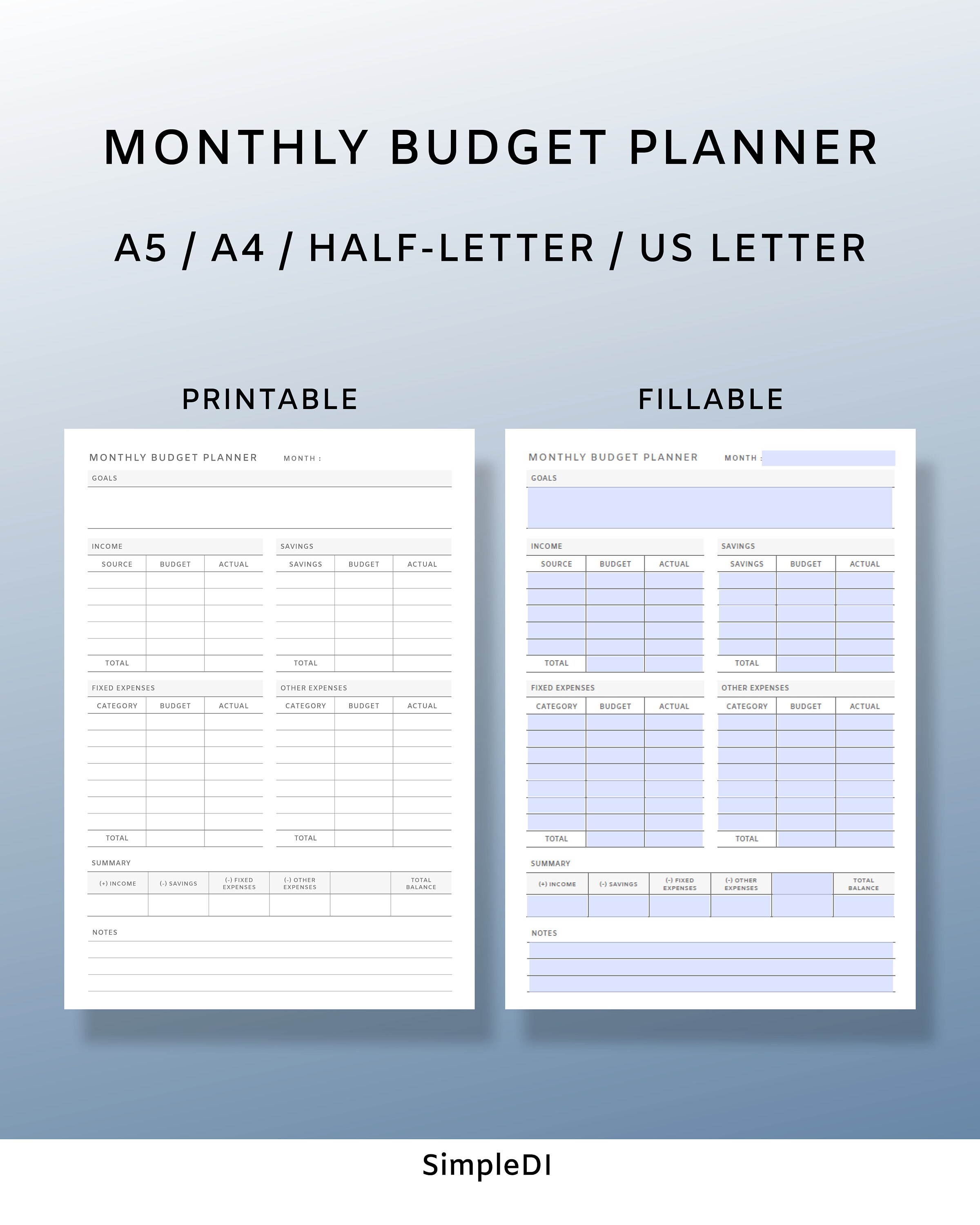 Letter size budget planner printable - adanibht