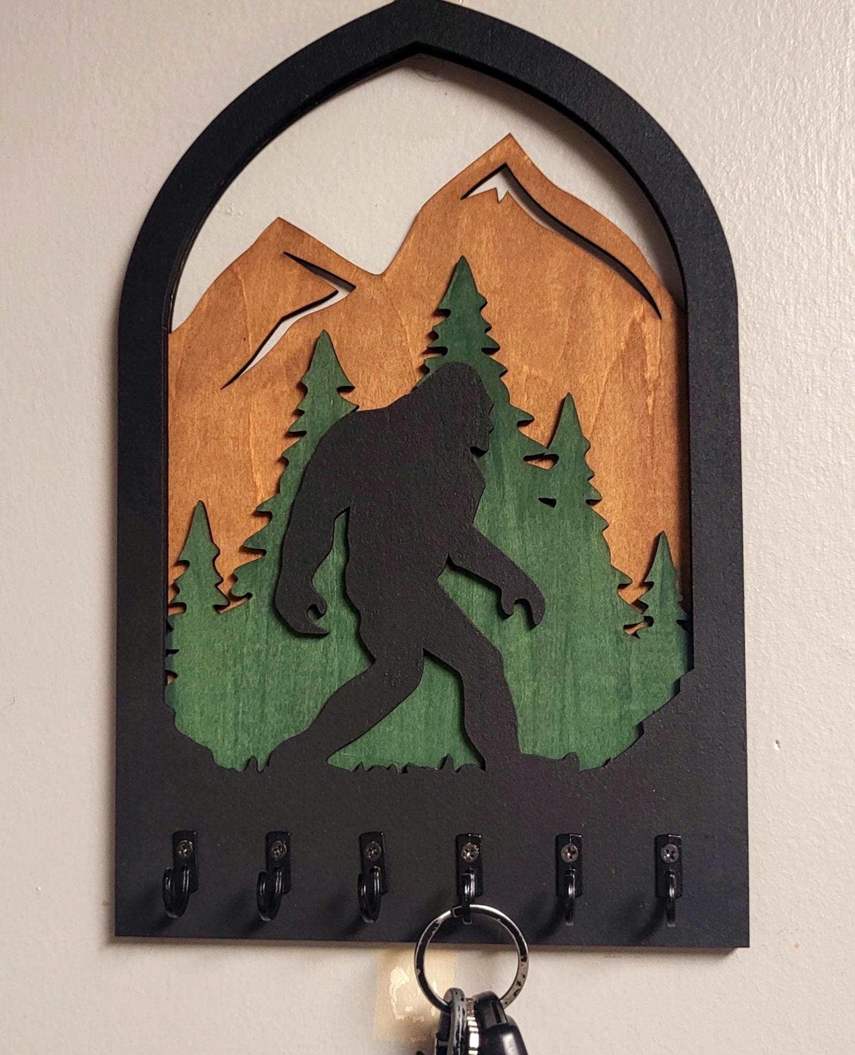 Bigfoot Key Rack: Sasquatch Wooden Organizer, Cryptid Home Decor - Etsy