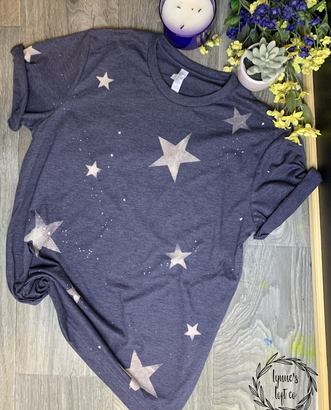Custom Star Bleached T-shirt, Star T-shirt, Patriotic T-shirt, Stars in ...