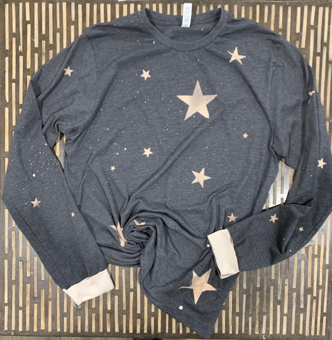 Custom Long Sleeve Star T-shirt, Bleached Star T-shirt, Patriotic T ...