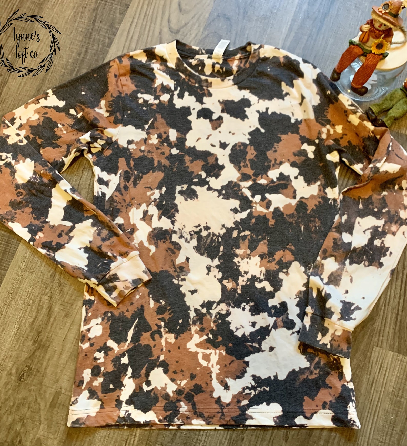 Long Sleeve Cowhide Acid Wash T Shirt Cowhide Bleached Tee - Etsy