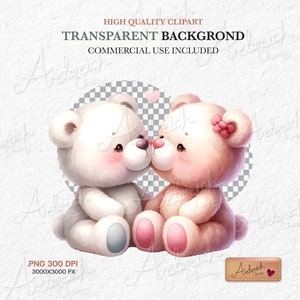 Watercolor Couple Teddy Clip Art,clip Art for Commercial Use ...