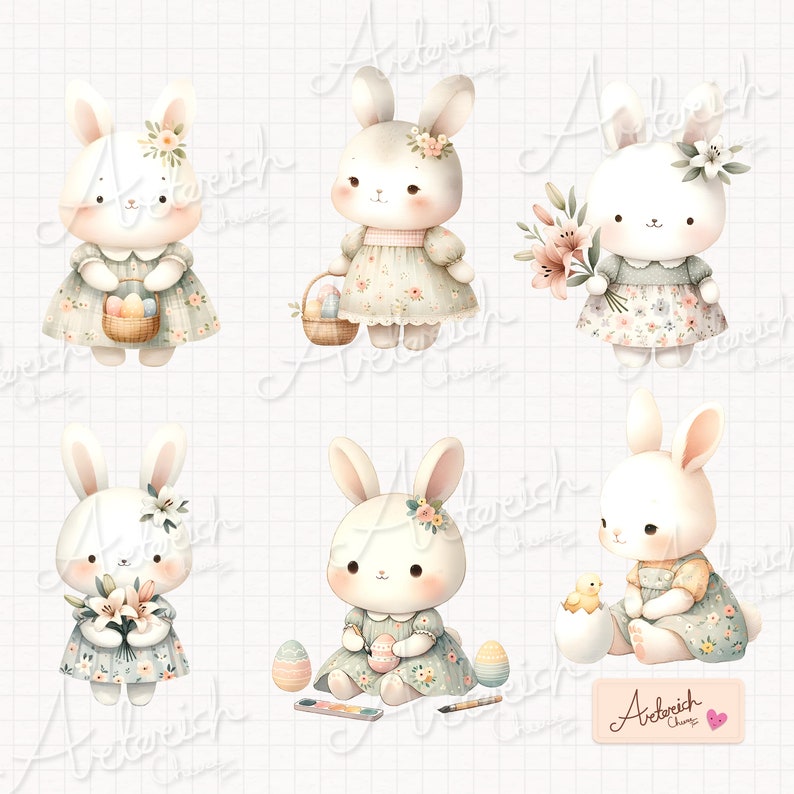 Watercolor Bunny Girl Clipart, Clipart for Commercial Use, Transparent ...