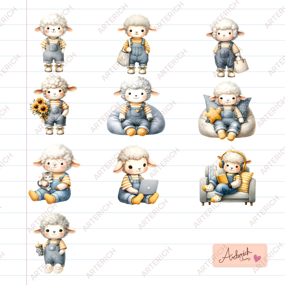 Watercolor Sheep Clipart,cute Lamb Clipart for Commercial Use ...