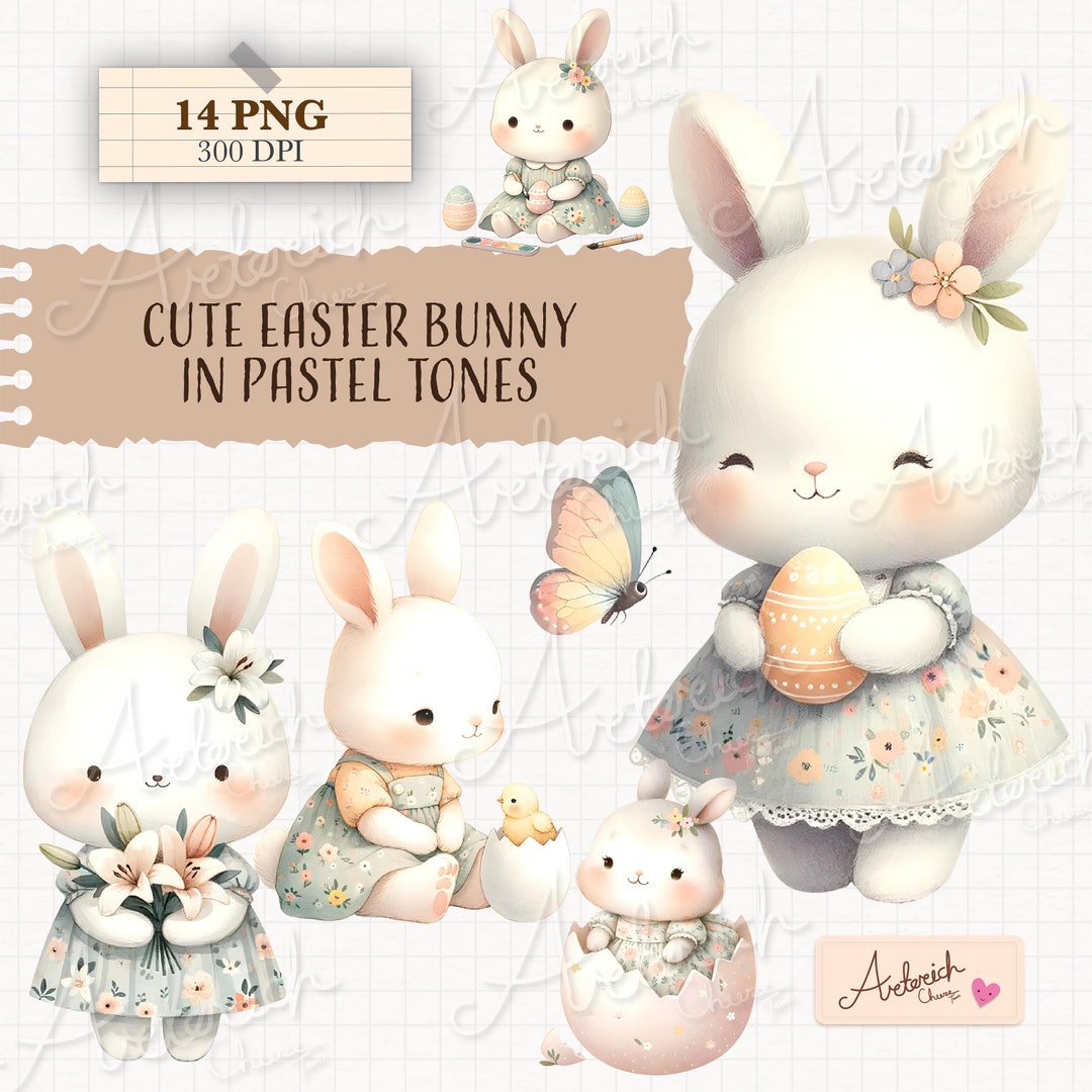 Watercolor Bunny Girl Clipart, Clipart for Commercial Use, Transparent ...