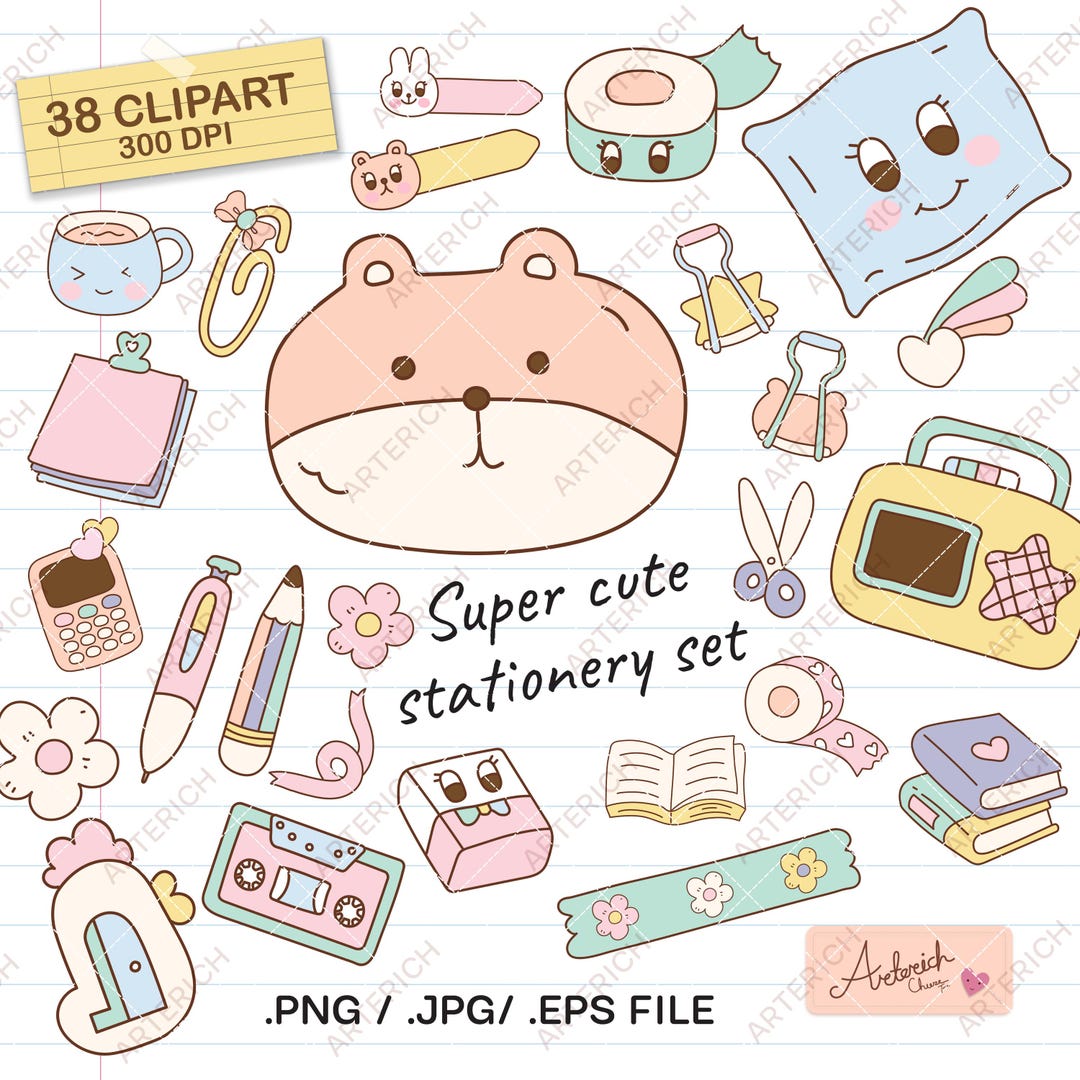 Pastel School Clipart, Stationery Digital Stickers,decoration Sticker ...