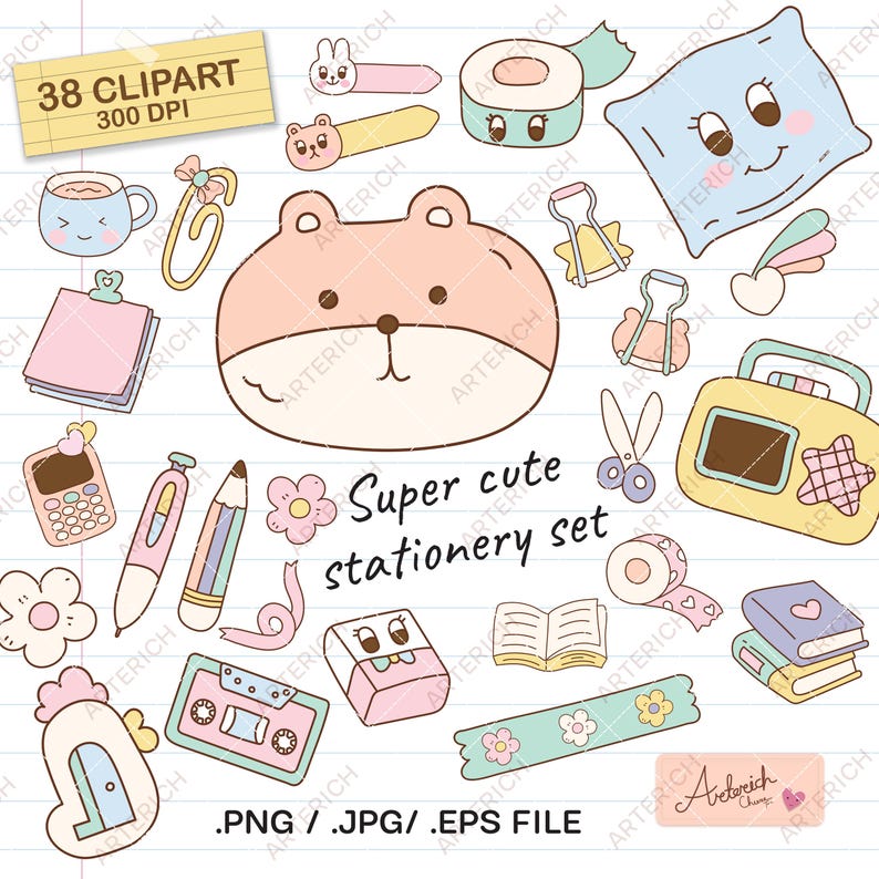 Pastel School Clipart, Stationery Digital Stickers,decoration Sticker ...