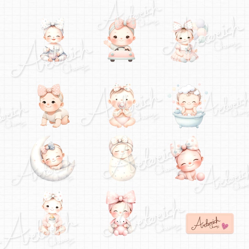 Watercolor Baby Girl Clipart,cute New Born Clipart for Commercial Use ...