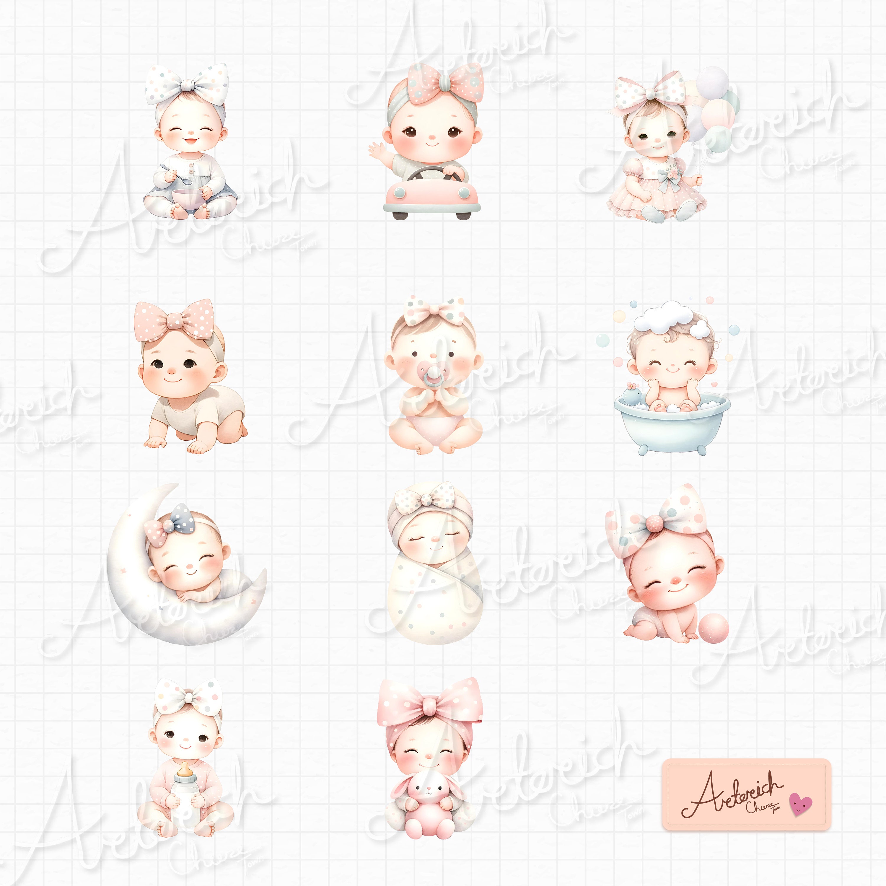 Watercolor Baby Girl Clipart,cute New Born Clipart for Commercial Use ...
