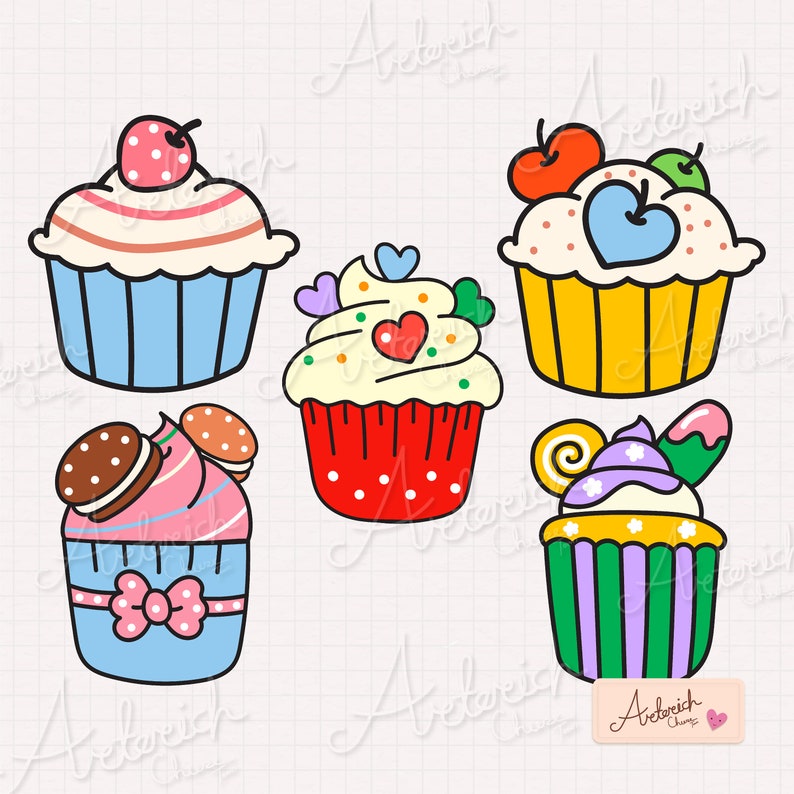 Cute Sweet Food Clipart Bakery,sweet Cupcakes,polka Dot,colorful ...