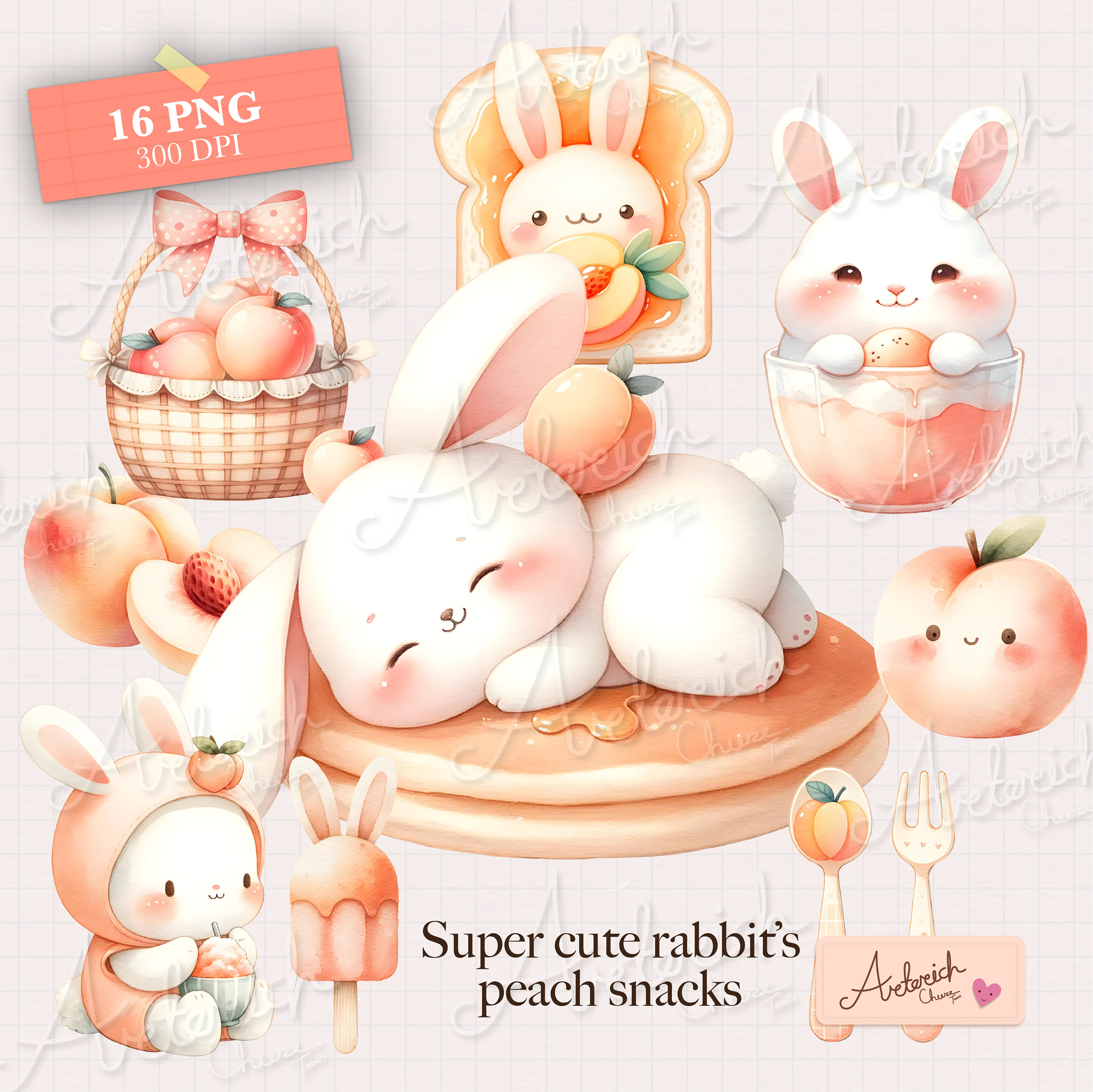 Watercolor Rabbit Clipart,peach Clipart for Commercial Use, Transparent ...