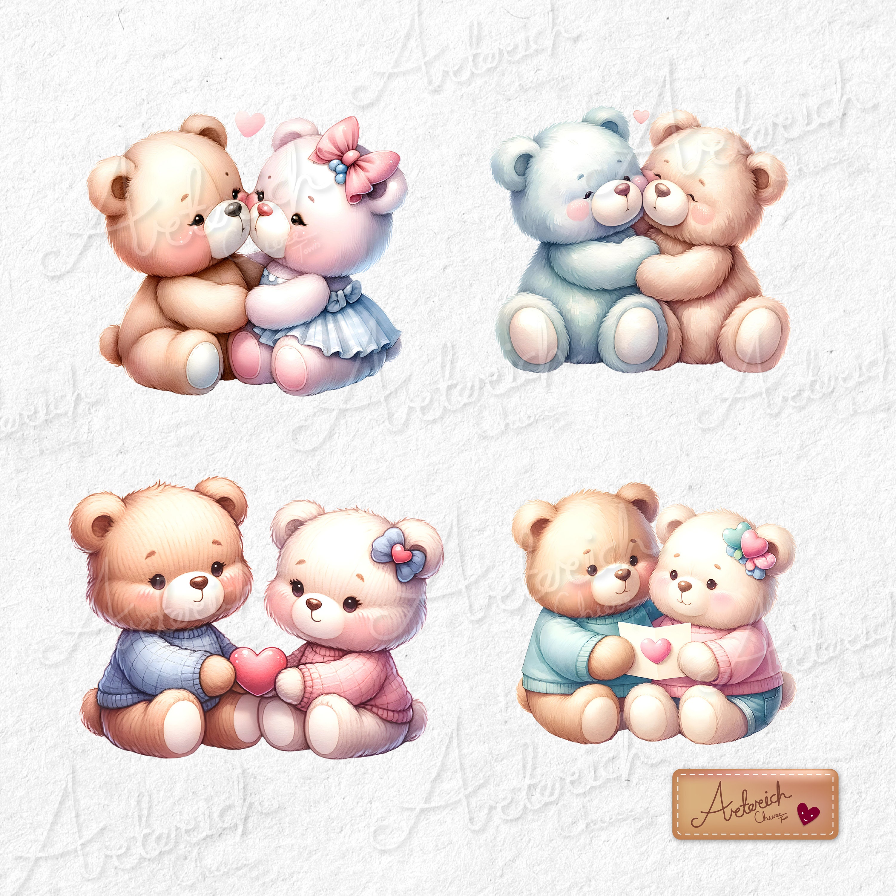 Watercolor Couple Teddy Clip Art,clip Art for Commercial Use ...