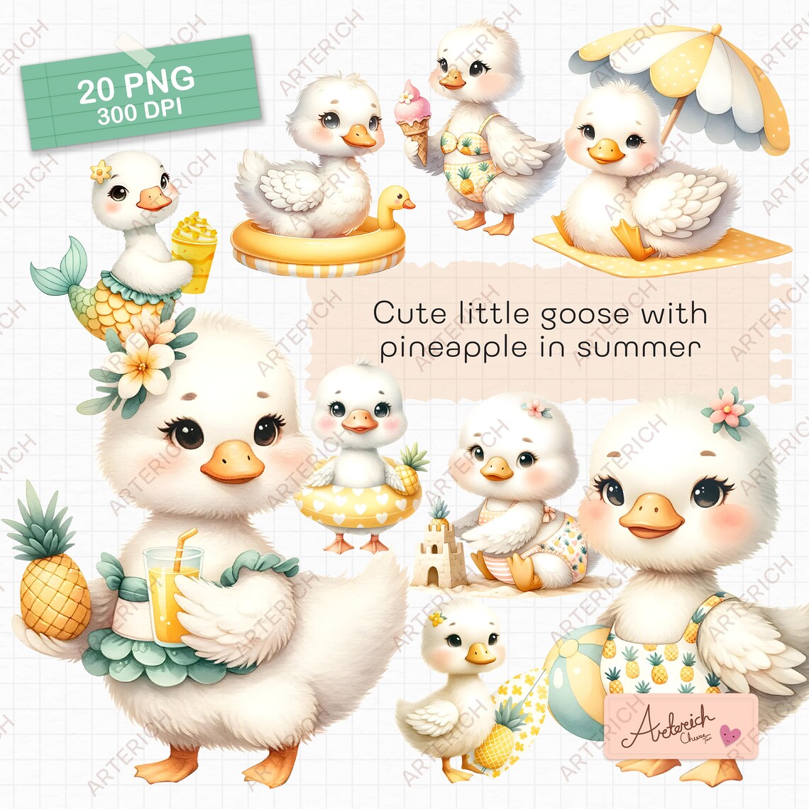 Watercolor Goose Clipart, Pineapple Clipart for Commercial Use ...