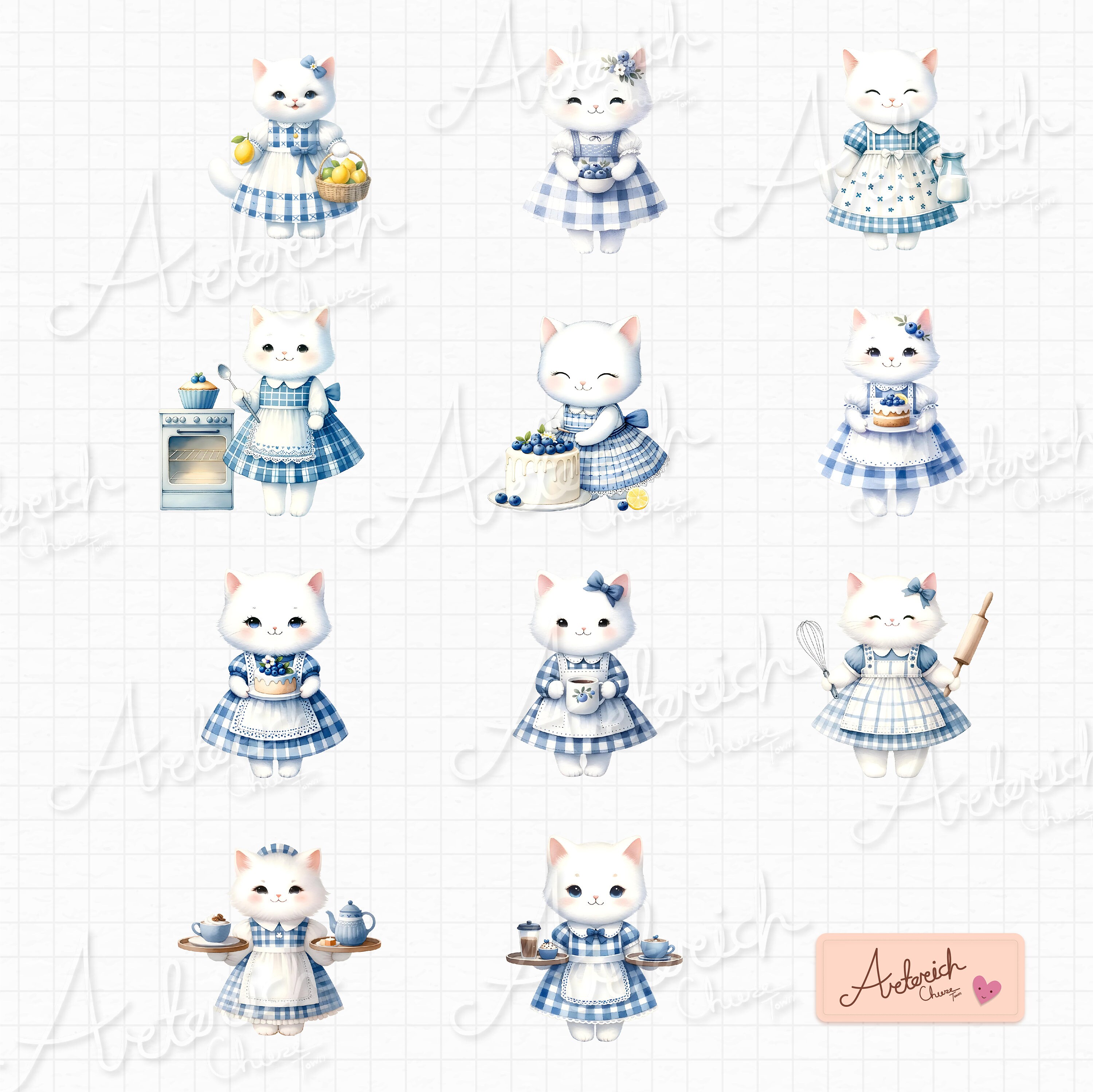 Watercolor Cat Clipart, Bakery Clipart for Commercial Use, Transparent ...