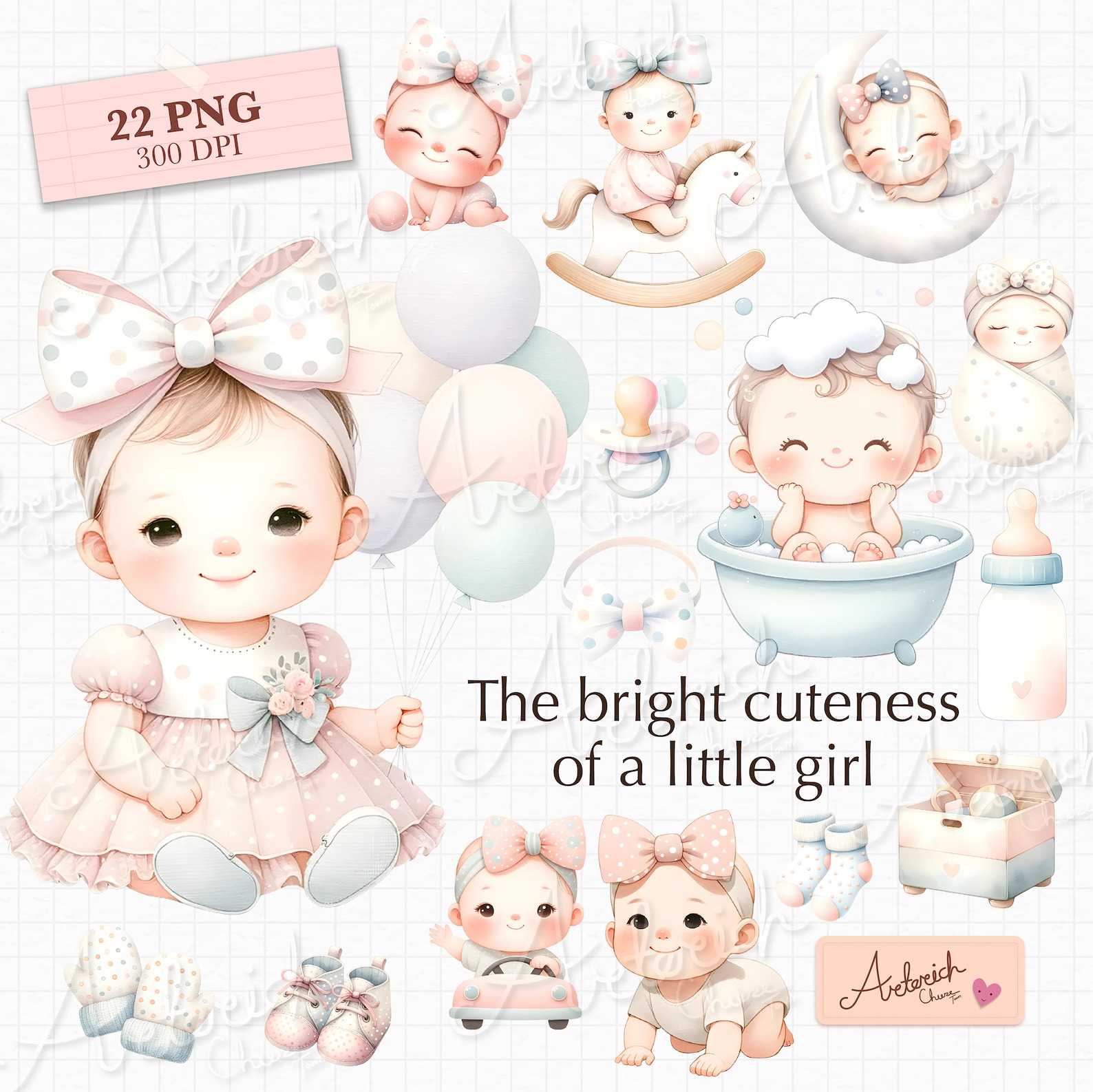 Watercolor Baby Girl Clipart,cute New Born Clipart for Commercial Use ...