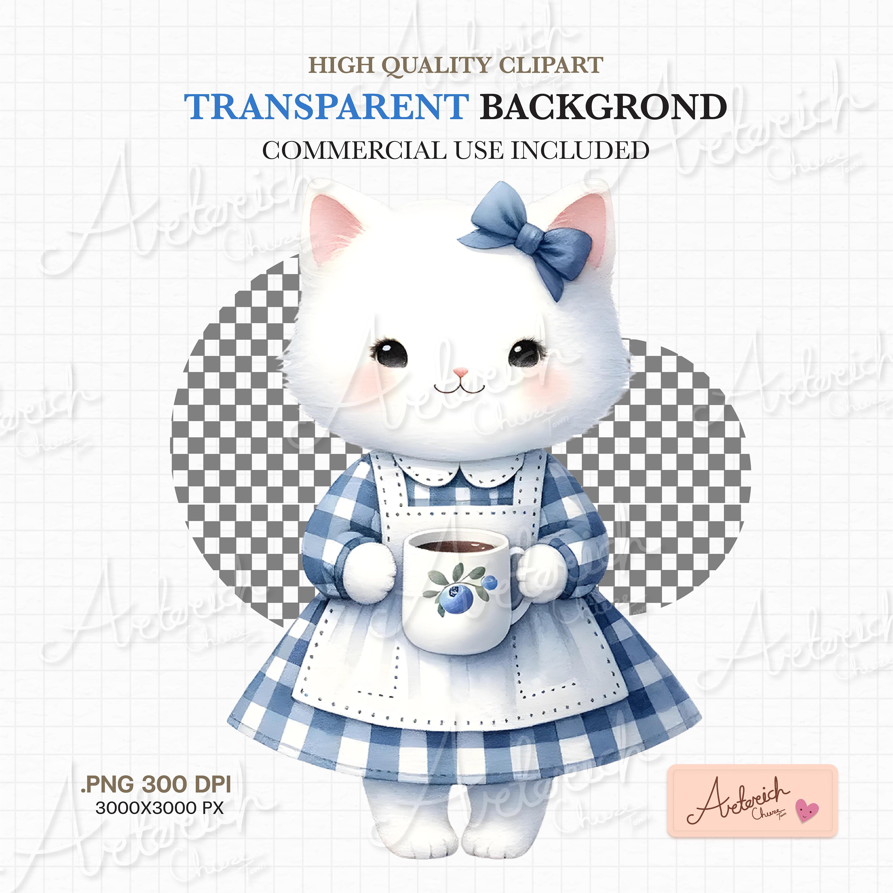 Watercolor Cat Clipart, Bakery Clipart for Commercial Use, Transparent ...