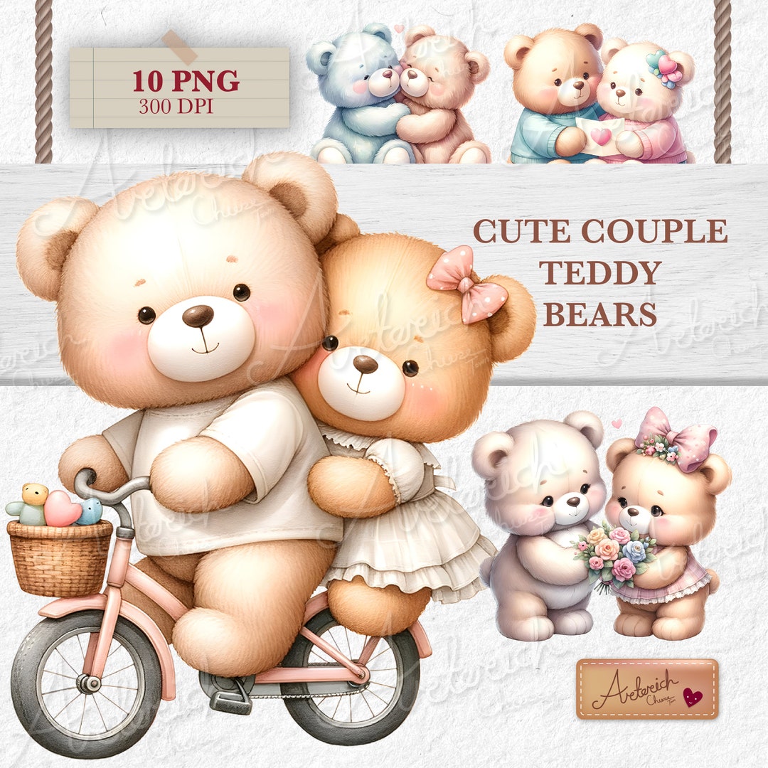 Watercolor Couple Teddy Clip Art,clip Art for Commercial Use ...