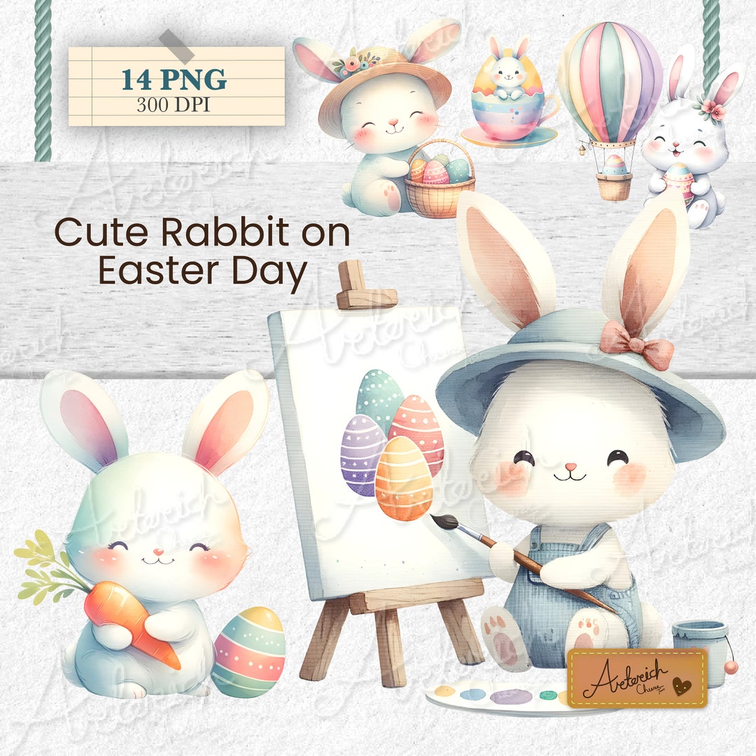 Watercolor Rabbit Clipart, Clipart for Commercial Use, Transparent Pngs ...