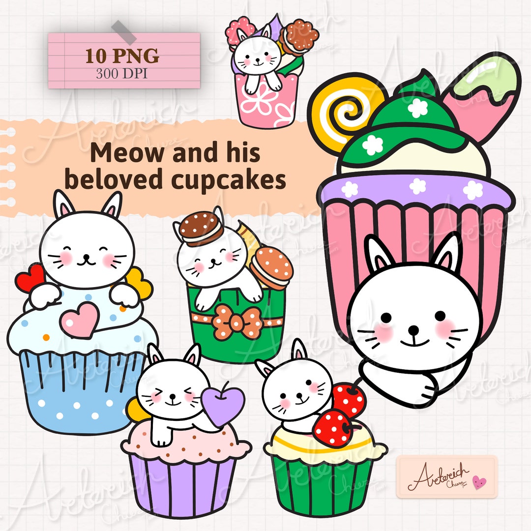 Cute Cat Sweet Food Clipart Bakery,sweet Cupcakes,meow and His Beloved ...