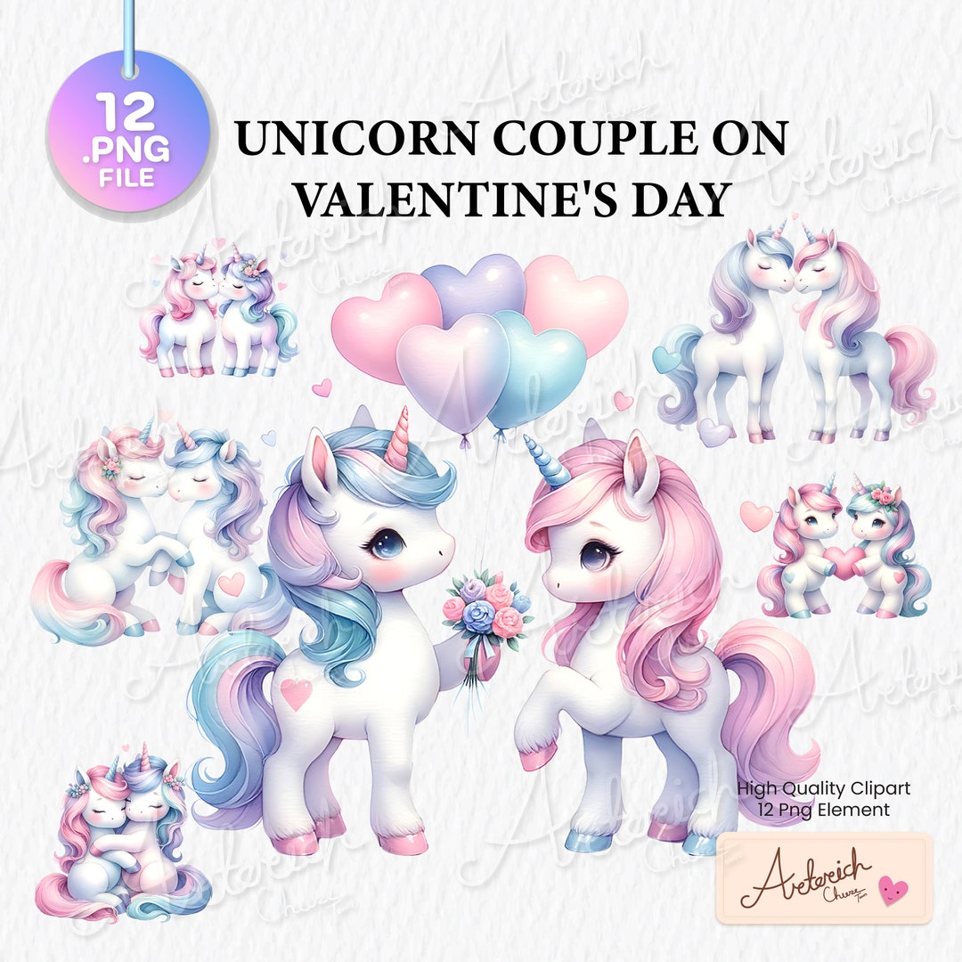 Watercolor Couple Unicorn Clipart, Clipart for Commercial Use ...