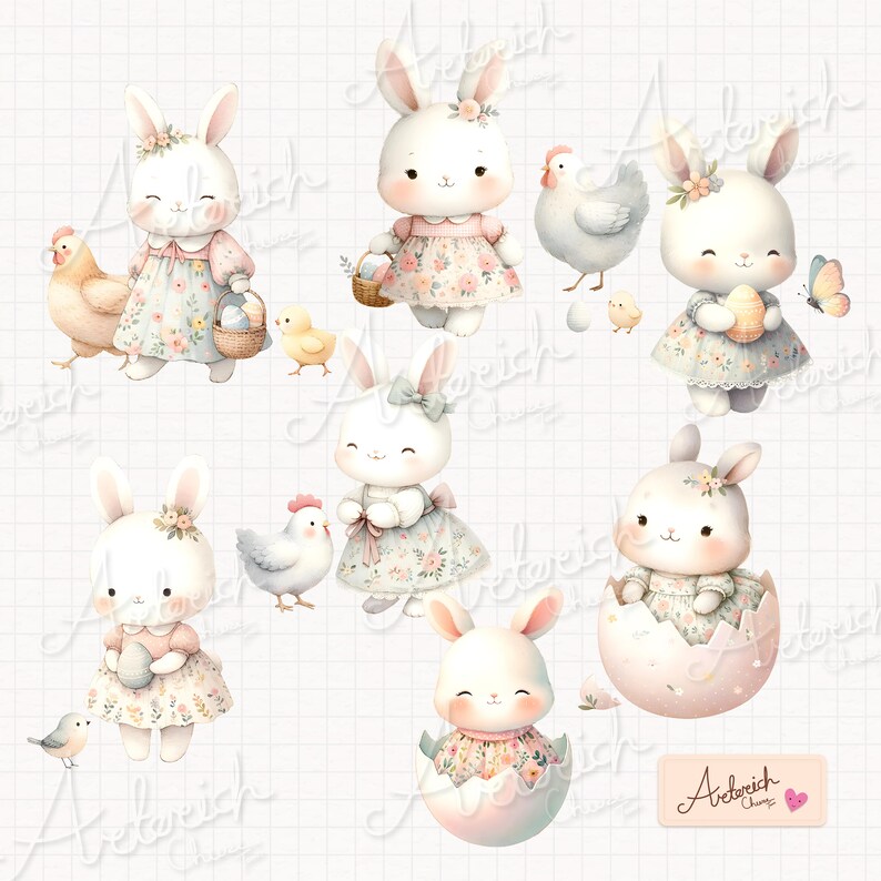 Watercolor Bunny Girl Clipart, Clipart for Commercial Use, Transparent ...
