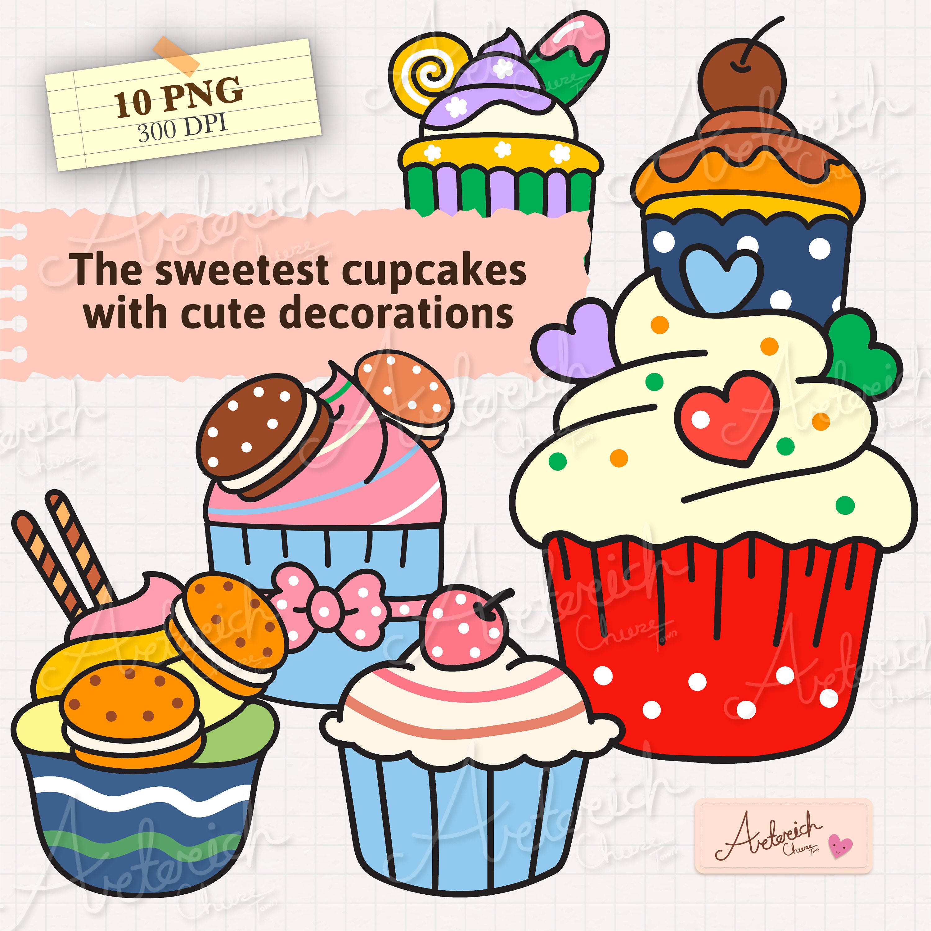 Cute Sweet Food Clipart Bakery,sweet Cupcakes,polka Dot,colorful ...