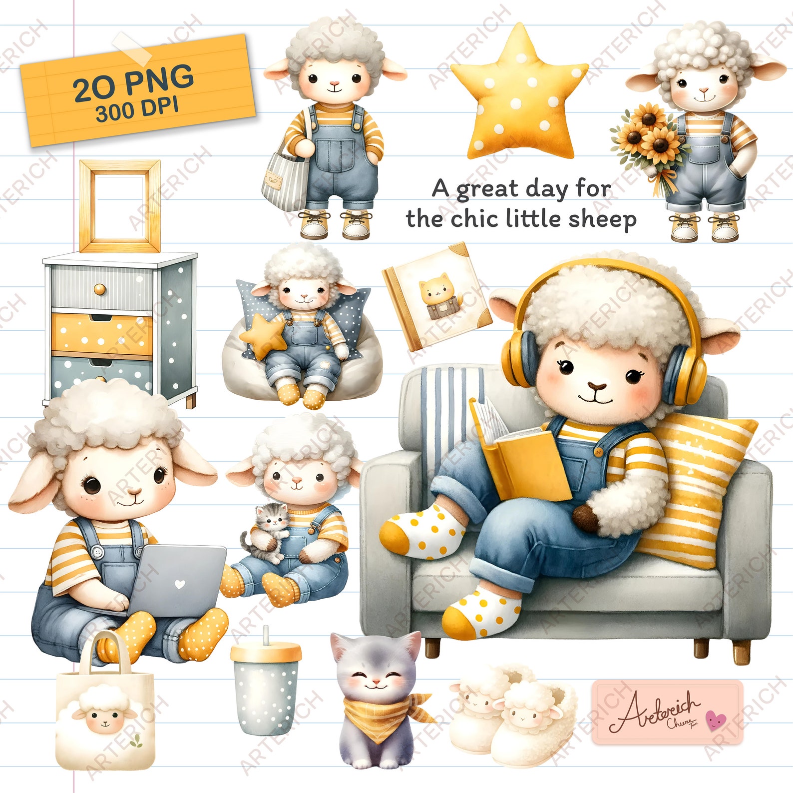 Watercolor Sheep Clipart,cute Lamb Clipart for Commercial Use ...