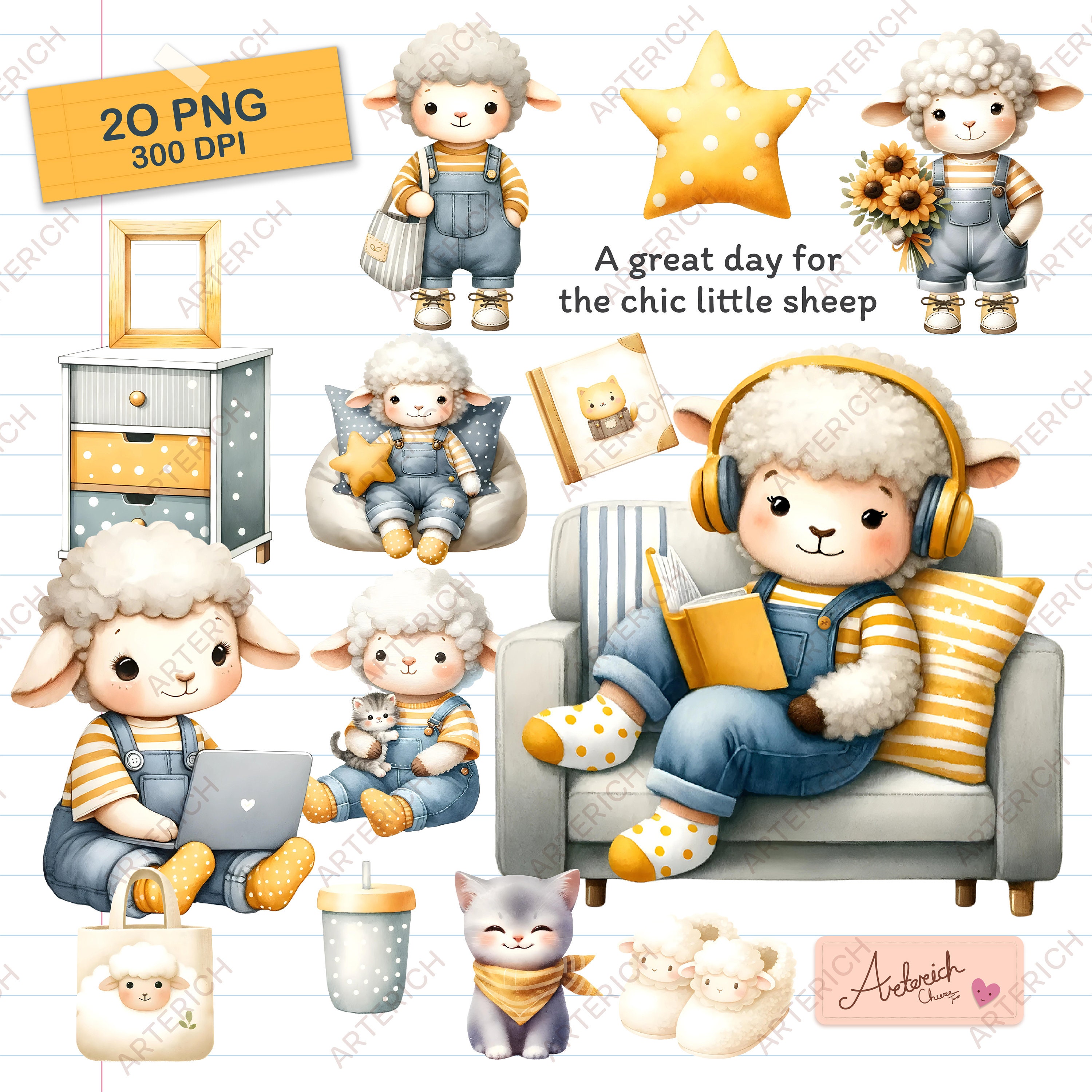 Watercolor Sheep Clipart,cute Lamb Clipart for Commercial Use ...