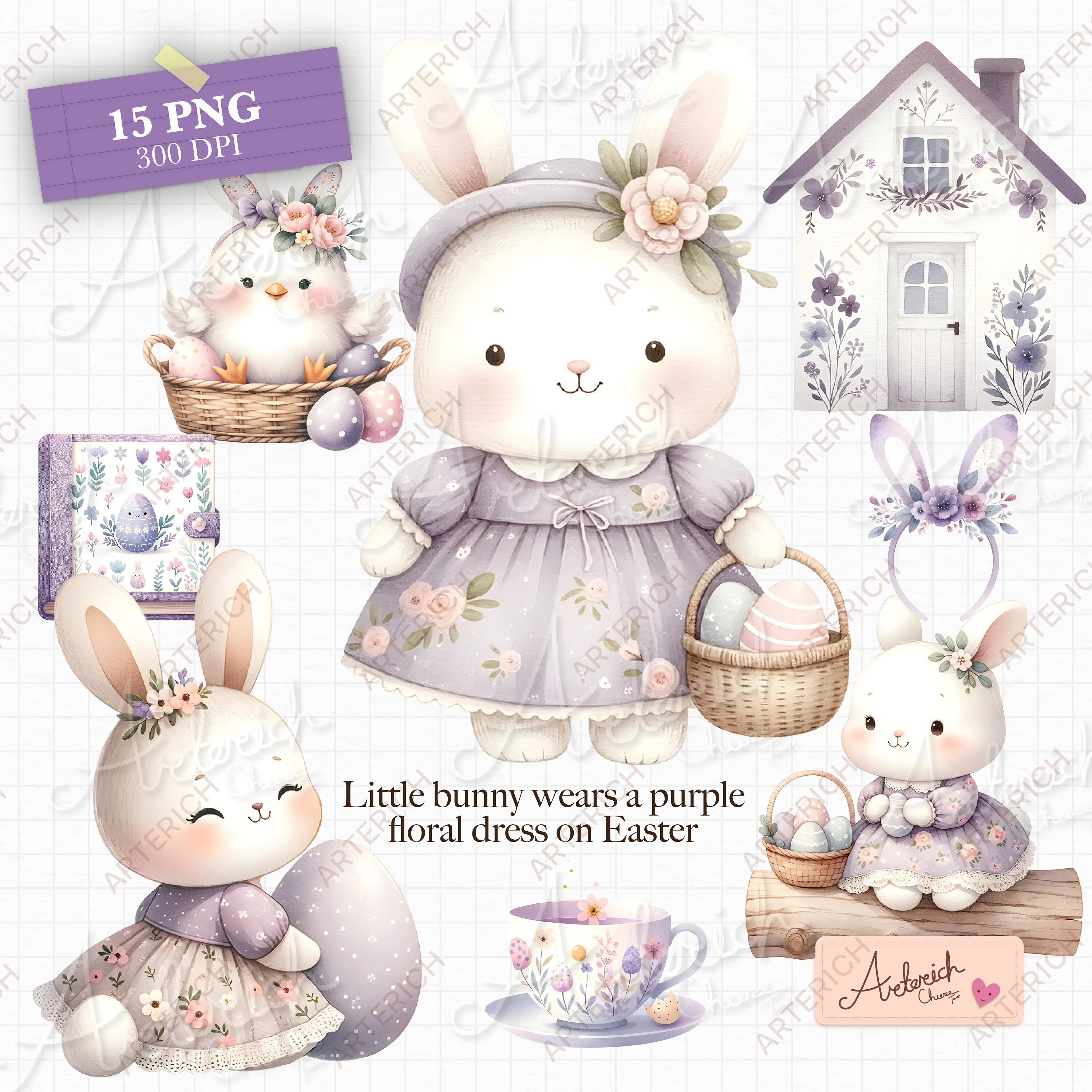 Watercolor Bunny Girl Clipart, Easter Clipart for Commercial Use ...