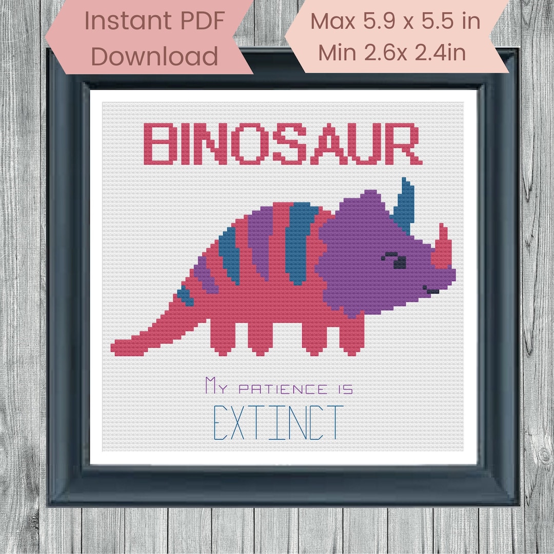 Bisexual Dinosaur Cross Stitch Pattern - Binosaur - Pride Pun - Bi ...