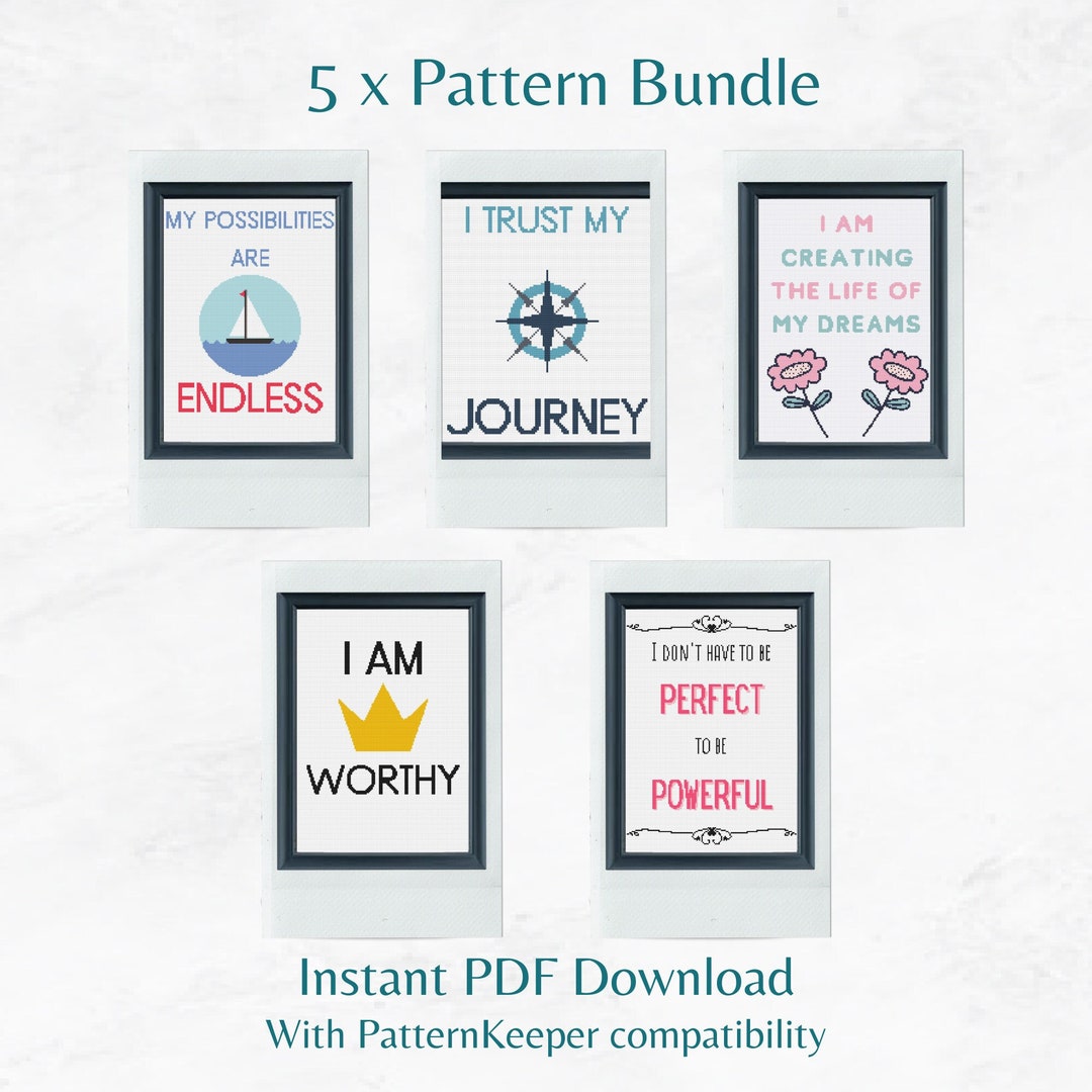 Positive Mindset Affirmation Cross Stitch Pattern Bundle Empowering ...