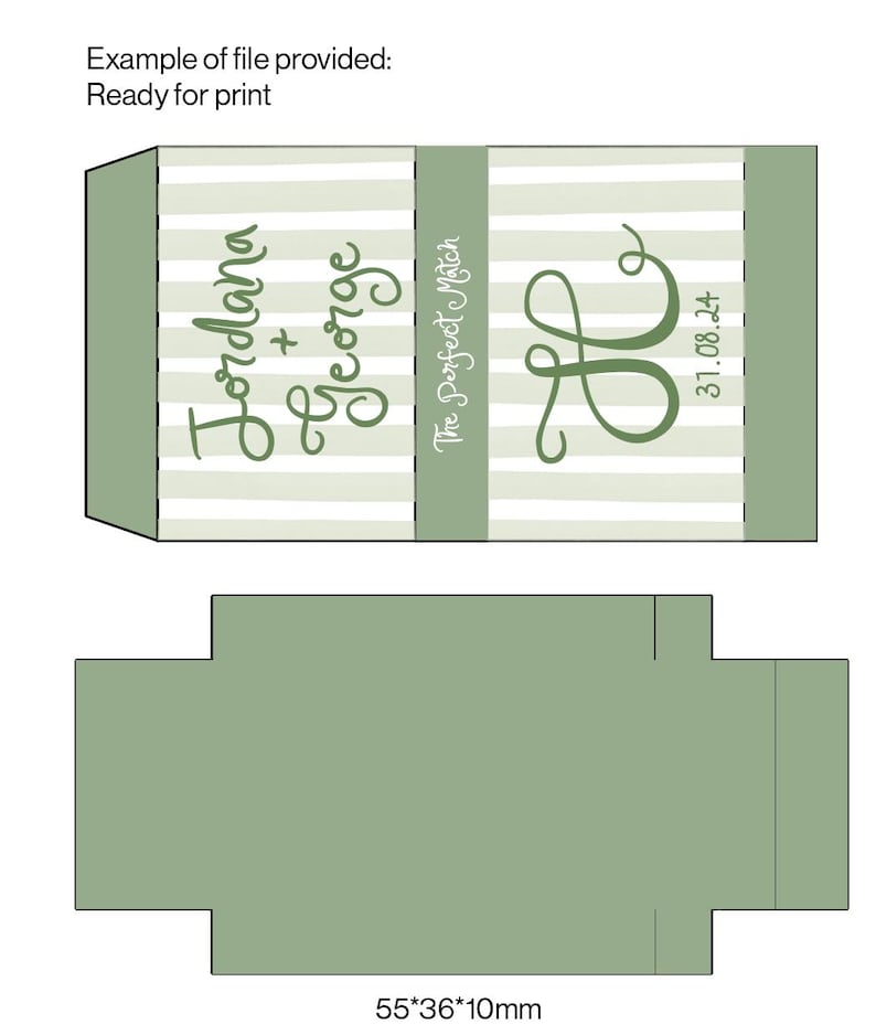 Semi Custom Wedding Matchbox Design | Printing File Provided | Striped ...