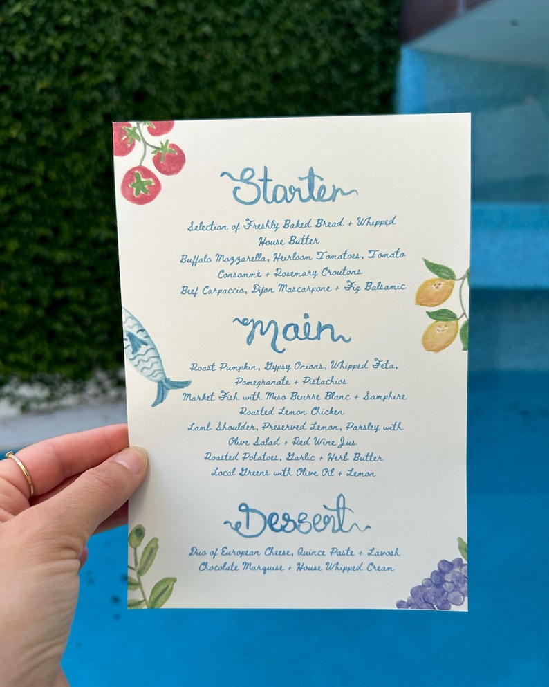Editable Watercolour Wedding / Event Menu Template | Digital Download ...