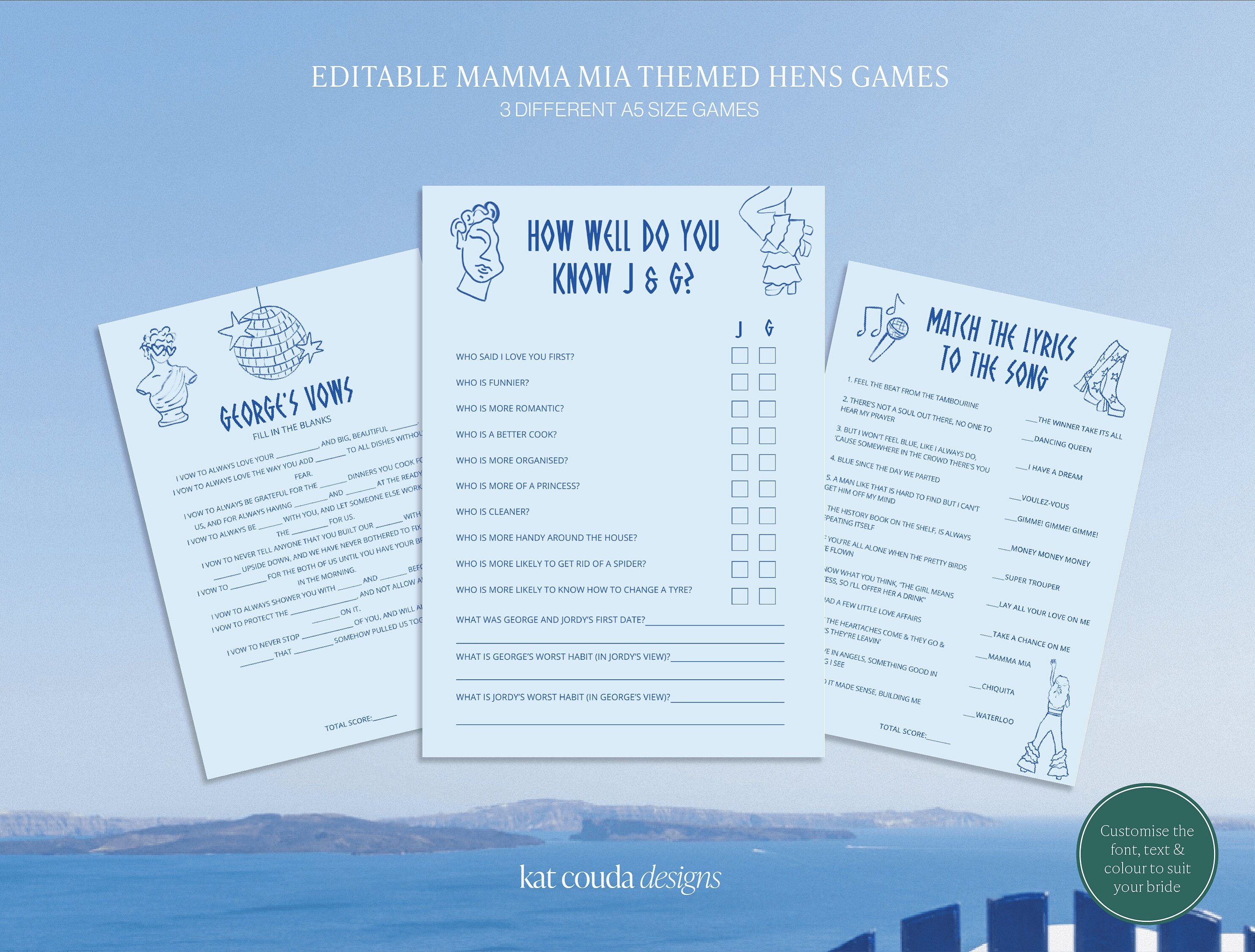 Editable Mamma Mia Themed Hens Games Template| Bachelorette Games ...