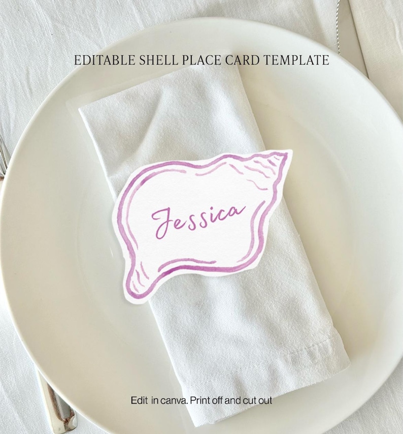 Shell Place Card Editable Template | Hand Painted Border | Bridal ...