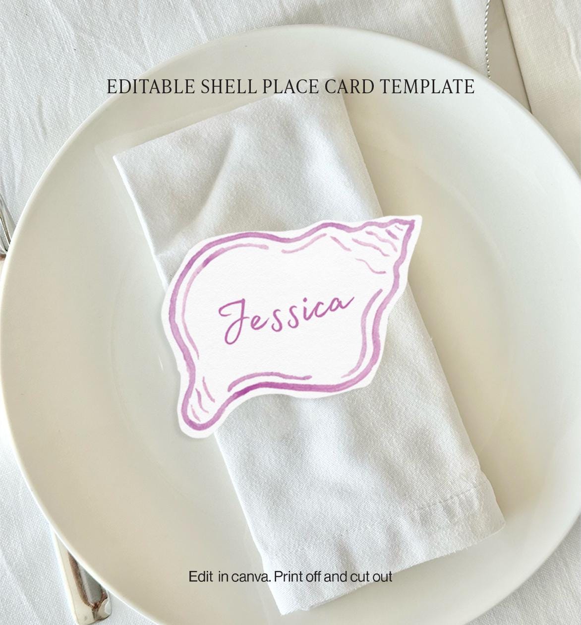 Shell Place Card Editable Template | Hand Painted Border | Bridal ...