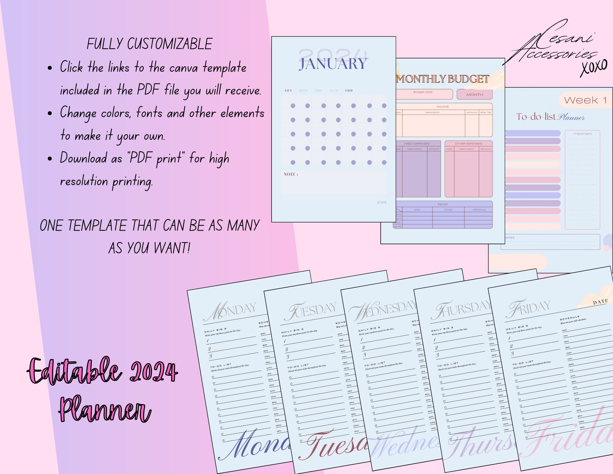 Editable Canva Template Digital Planner, 6x9, Canva Template Planner ...