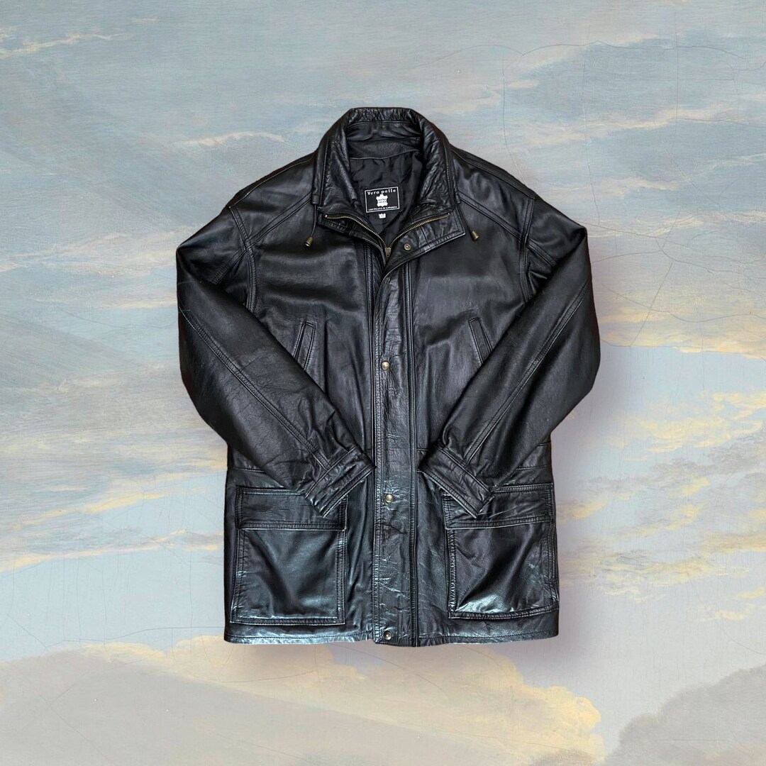 Vintage Retro Italian Jacket/ Short Coat Leather Black L - Etsy