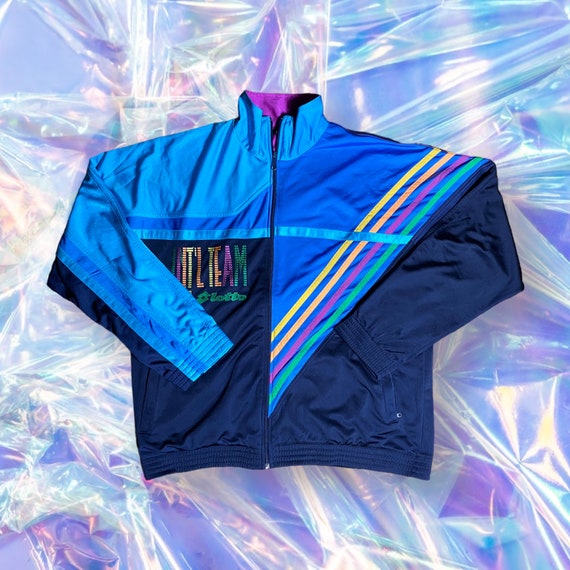 Vintage Retro 90s Lotto Sport Training Jacket Blue/Gr… - Gem
