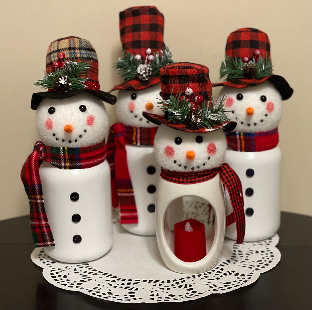 Snowman Jar / Farmhouse Snowman Jar / Glass Jar Winter Decor/ Snowman ...