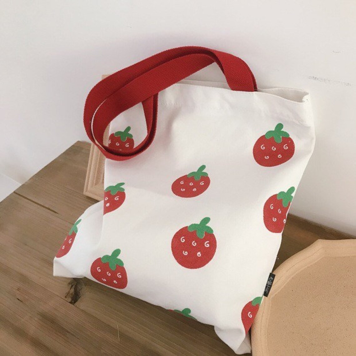 Kawaii Strawberry Tote Bag Cute Strawberry Tote Bag Etsy